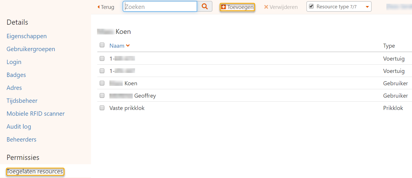 Hoe ken ik de rechten op resources/gebruikers toe?